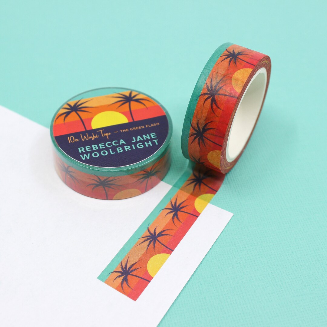 Island Sunset Beach Hawaii Pattern Washi Tape, Green Palm Trees Paper ...