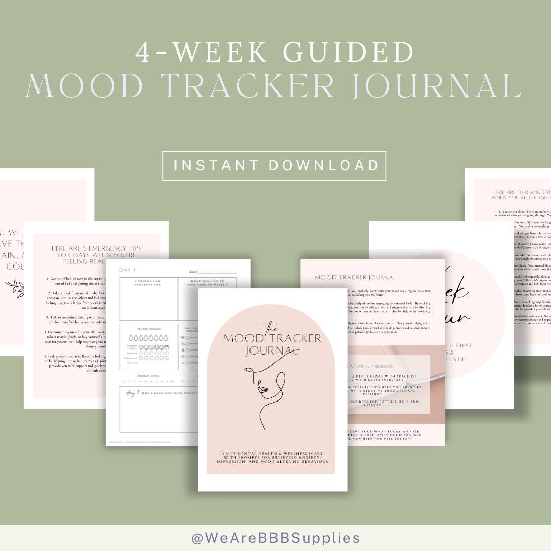 4-week Guided Mood Tracker Journal, Daily Mood Tracking With Prompts ...