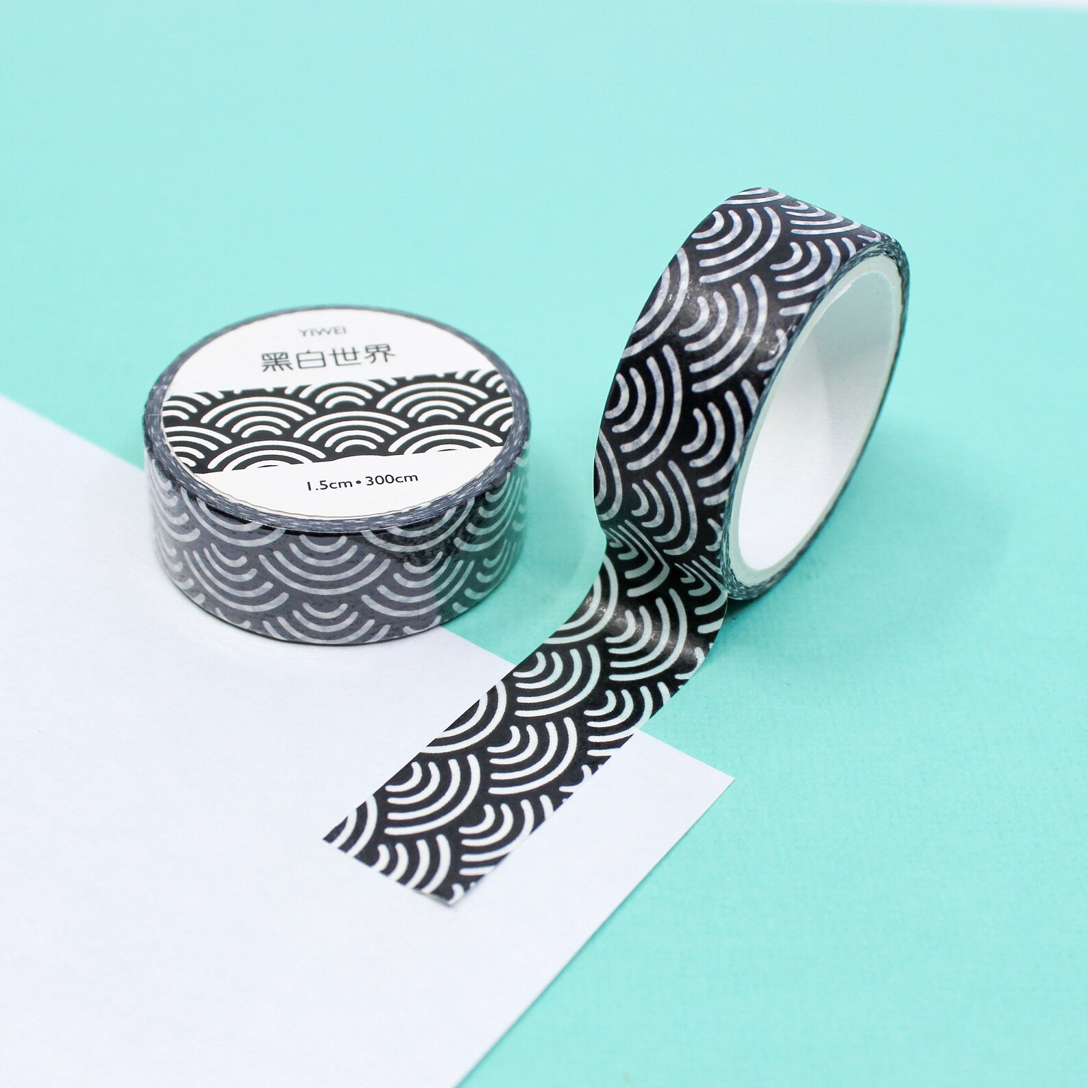 Scalloped Black & White Washi Tape, Black Wave Pattern Tape, Classic ...