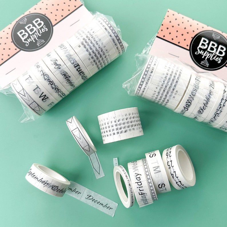 Black and White Calendar Collection, Month Washi Tape, Day Washi Tape ...