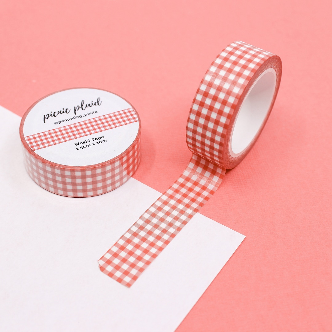 Red Gingham Plaid Pattern Washi Tapes, Red Picnic Plaid Craft Tape ...