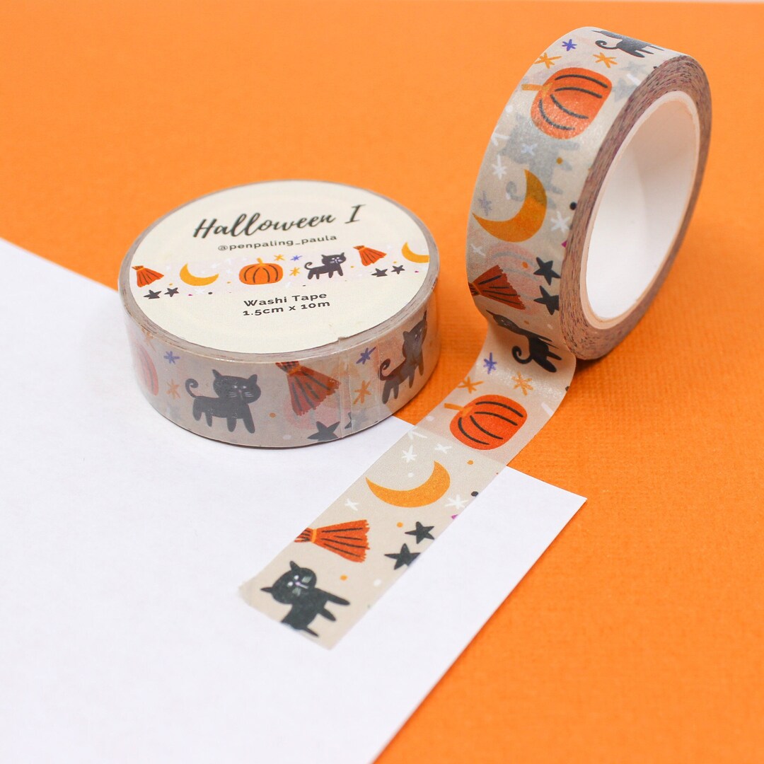 Halloween Symbols Washi Tape, Spooky Paper Tape, Black Cats Pumpkins ...