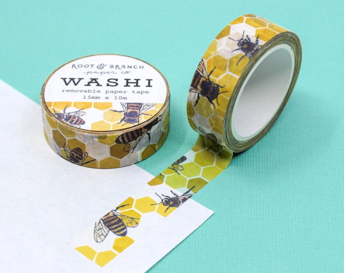 Honey Bees Washi Tape, Wildlife Bumble Bee Tapes, Honeycomb Bee Motif ...