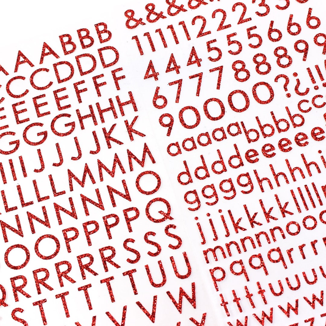 Red Glitter Letter & Number Stickers Set, Holiday Glitter Alphabet ...