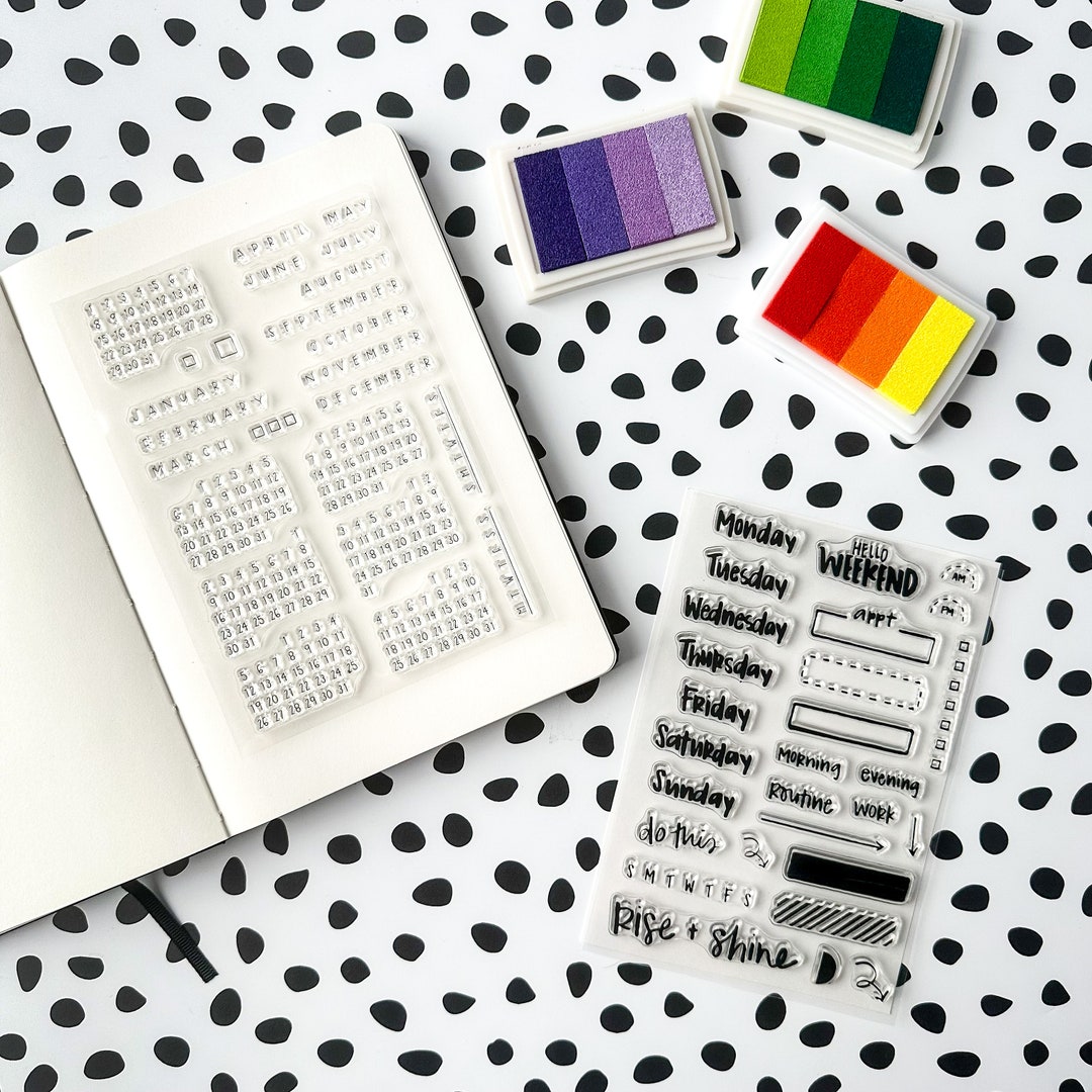 Modern Planner Stamps, Weekday Journal Stamps, Fun Font Calendar Months ...