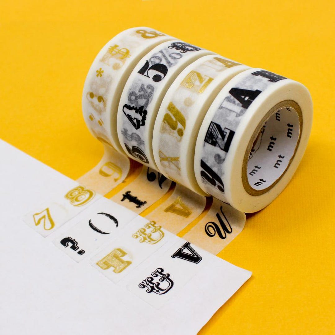 MT Bold Typography Letters and Numbers Washi Tape, Gold Foil Alphabet ...