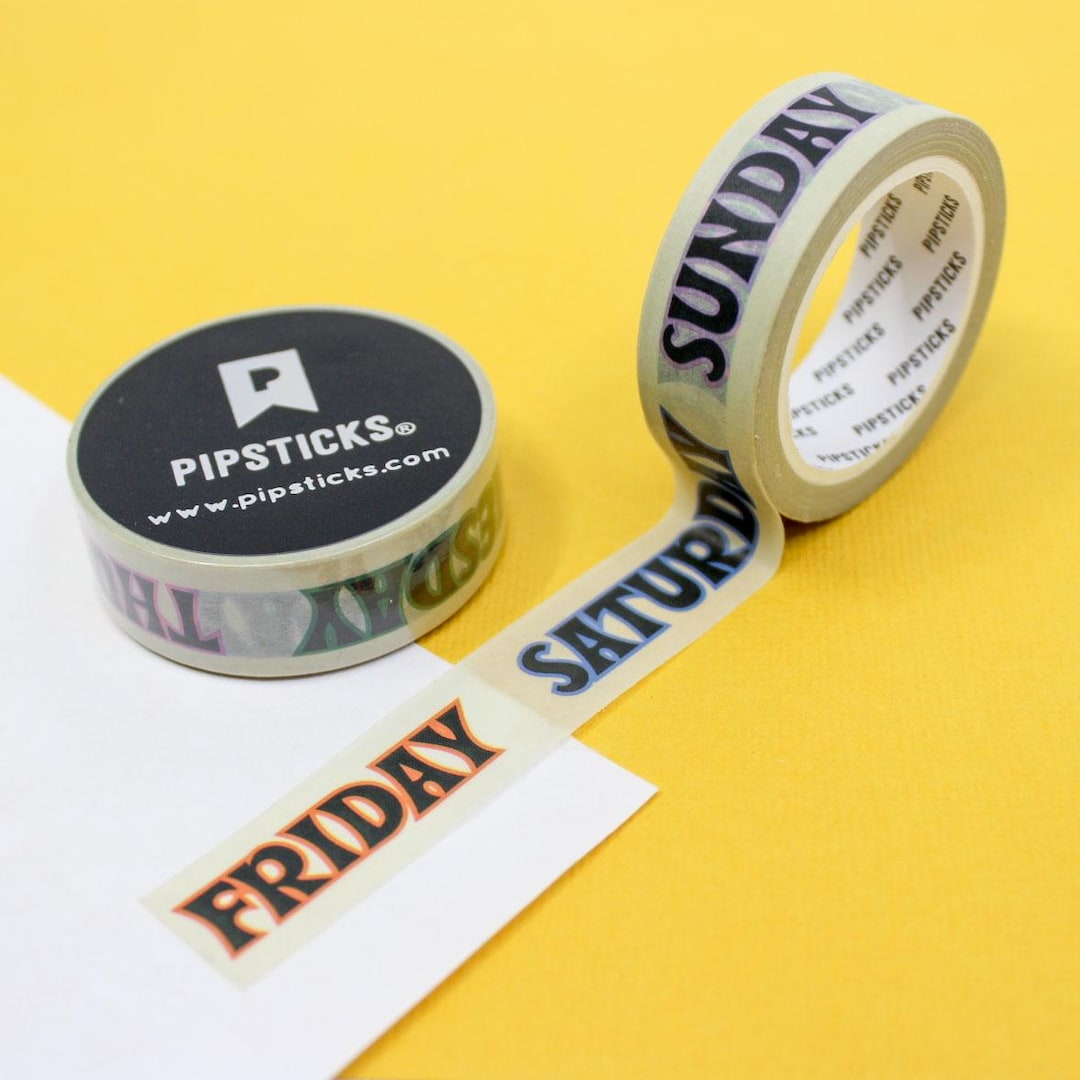 Colorful Days of the Week Washi Tape, Retro Typography Weekdays Washi ...