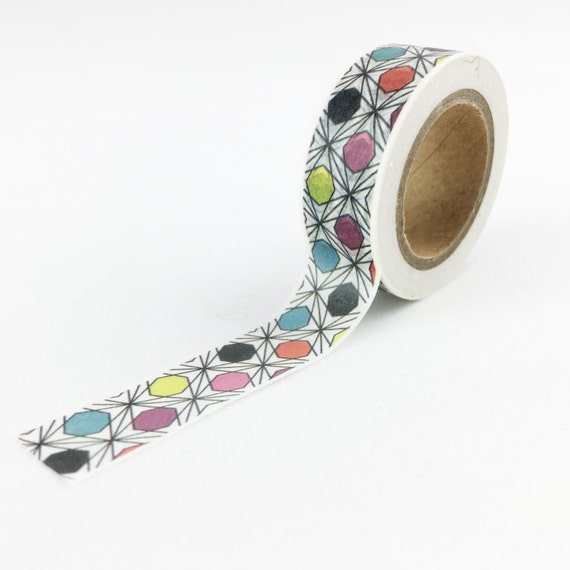 Colorful and Fun Modern Geometric Pattern Washi Tape // 15mm | Etsy