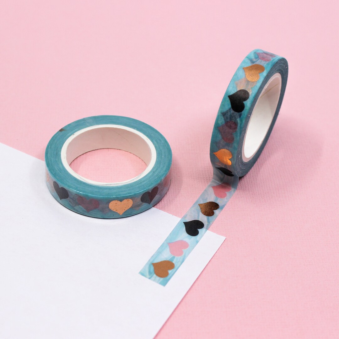 Thin Blue Hearts Washi Tape, Slim Heart Border Tapes, Copper Foil Heart ...