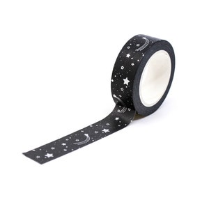 Black & Silver Moon and Stars Washi Tape, Silver Foil Shooting Stars ...