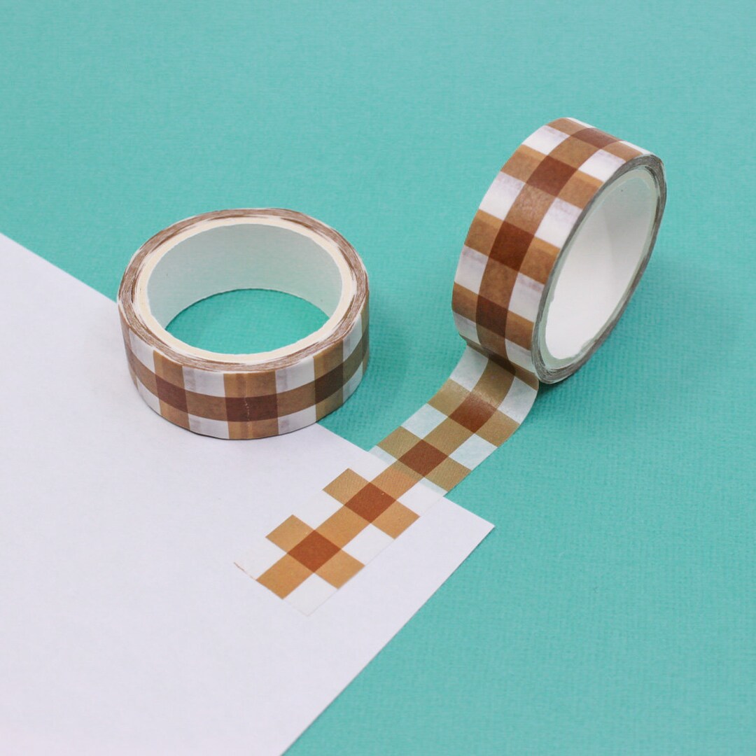 Brown Wide Plaid Grid Pattern Washi Tape, Unique Tan Pattern Washi ...