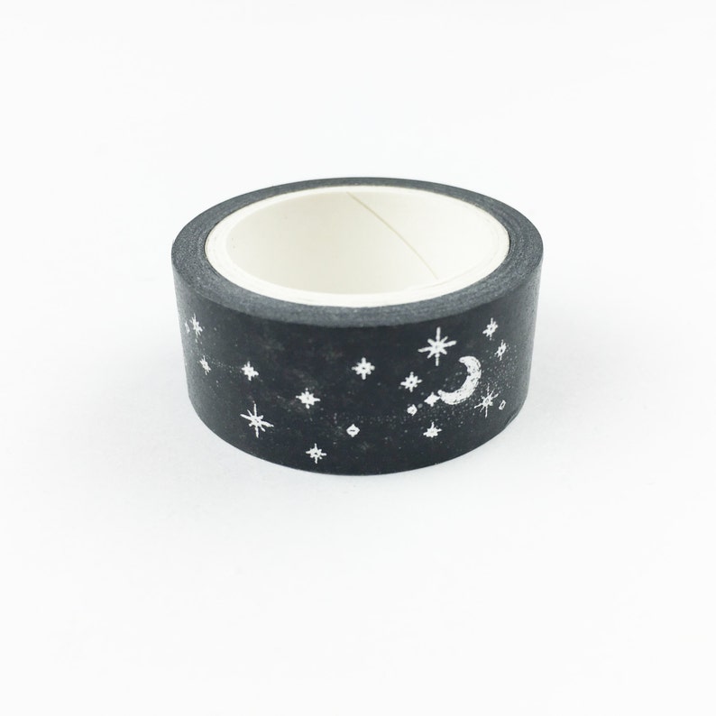 Black and Silver Celestial Moon & Star Pattern Washi Tape // - Etsy