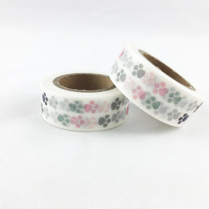 Pink and Grey Walking Paw Print Washi Tape// 15mm // Paper | Etsy