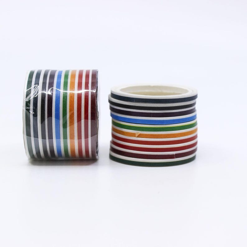 Thin Border Tape Washi Set, Skinny Colorful Washi Tape, Narrow Dashed ...