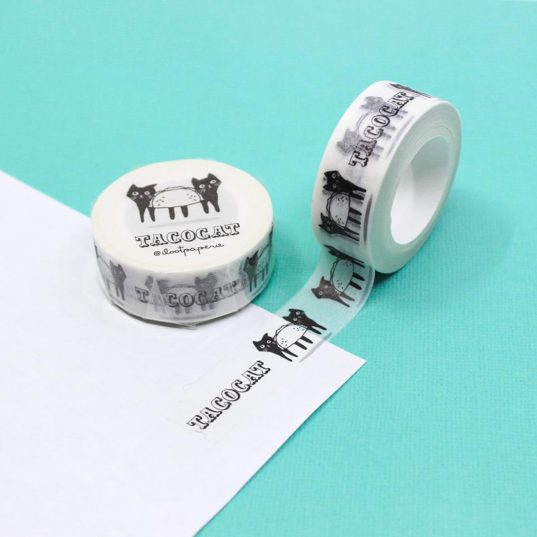 Taco Cat Washi Tape, Taco Tuesday Paper Tape, Black and White Cute Cat ...
