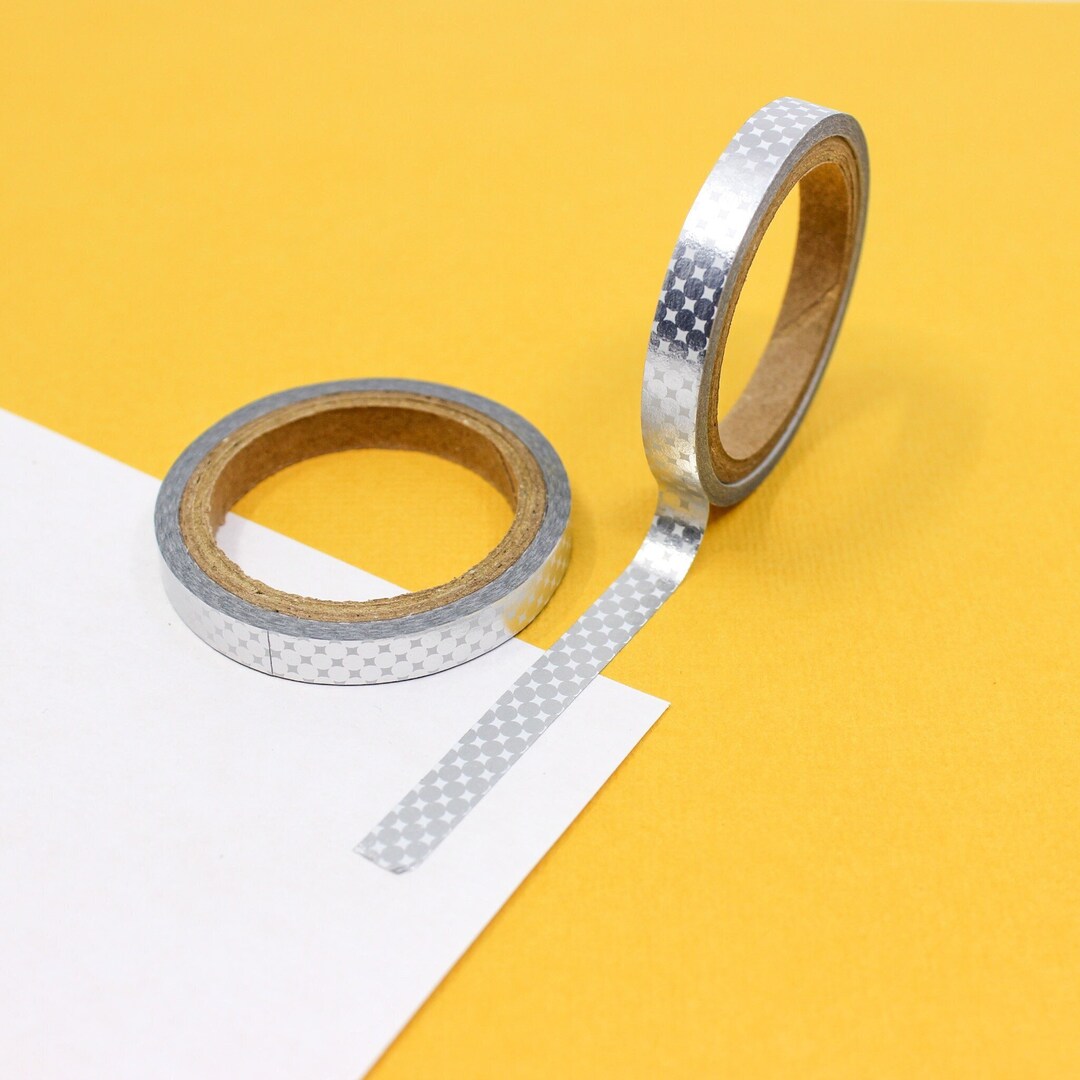 Thin Silver Foil Diamond Dotted Pattern Washi Tape, Narrow Silver Foil ...