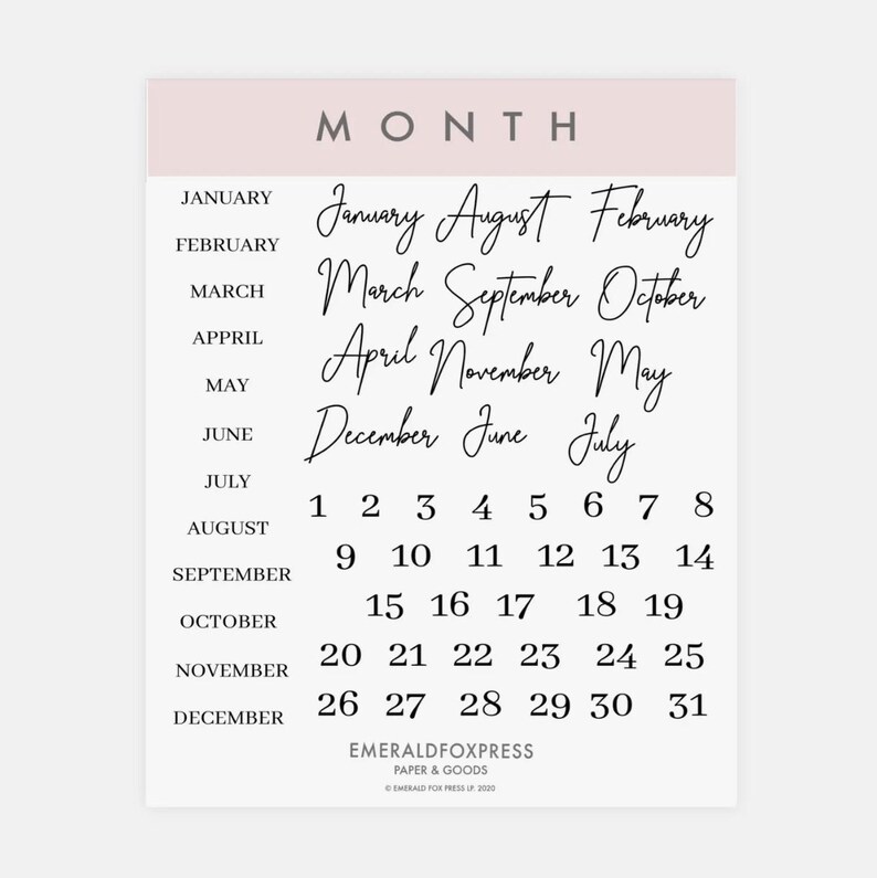 Monthly Words Stickers, Habit Tracker Sticker, Cursive Weekly Headers ...