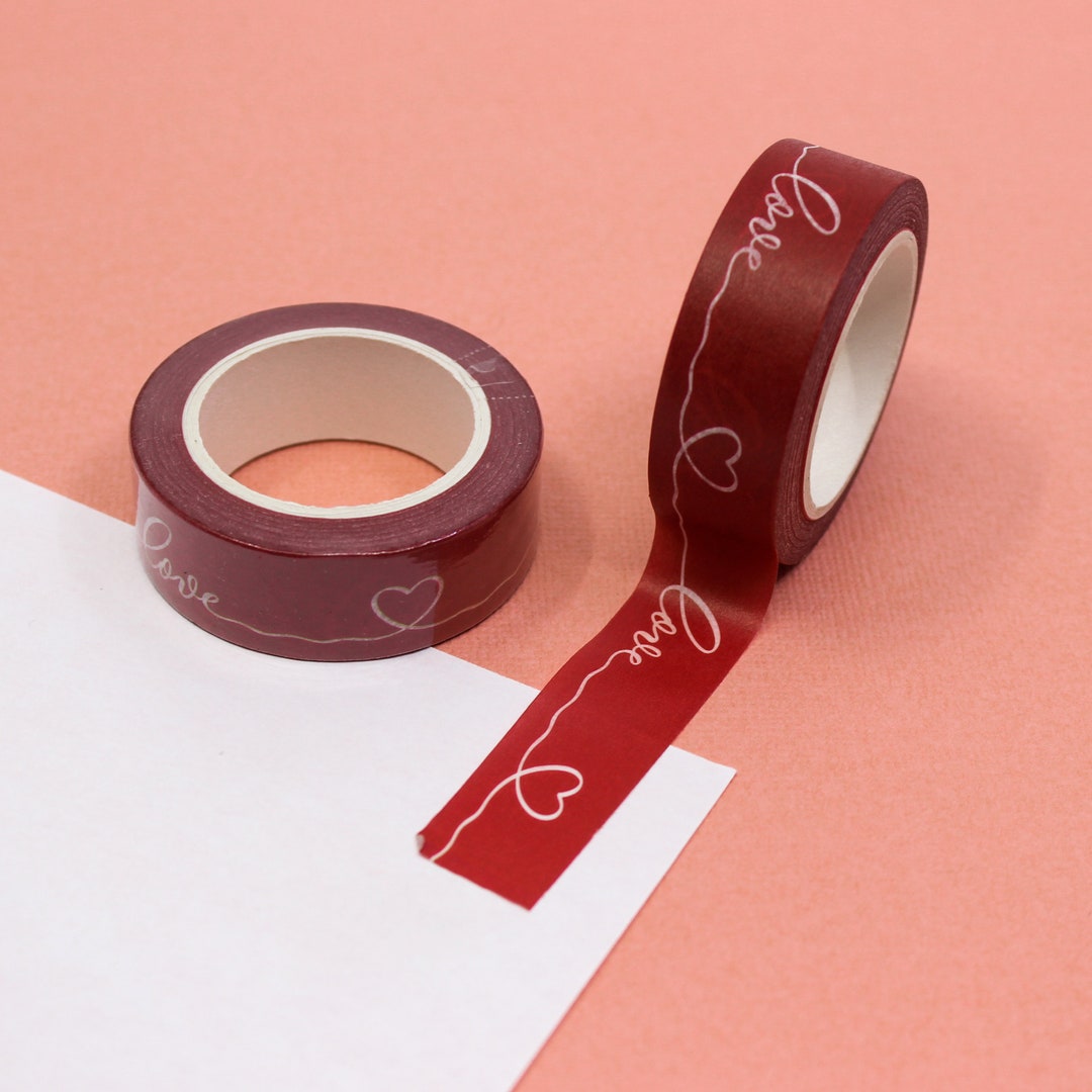 Heart & Love Connected Script Washi Tape, Valentine's Day Red Love Tape ...