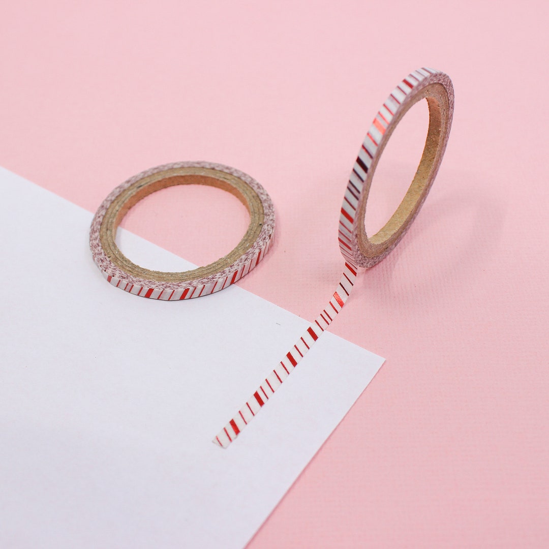 Thin Red Foil and White Stripe Washi Tape, Stripe Foil Journal Tapes ...