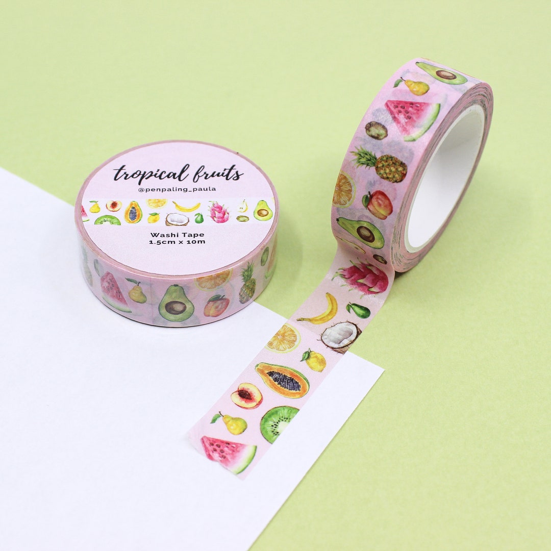 Nutritious Tropical Fruits Washi Tape, Watermelon Kiwi Coconut Dragon ...