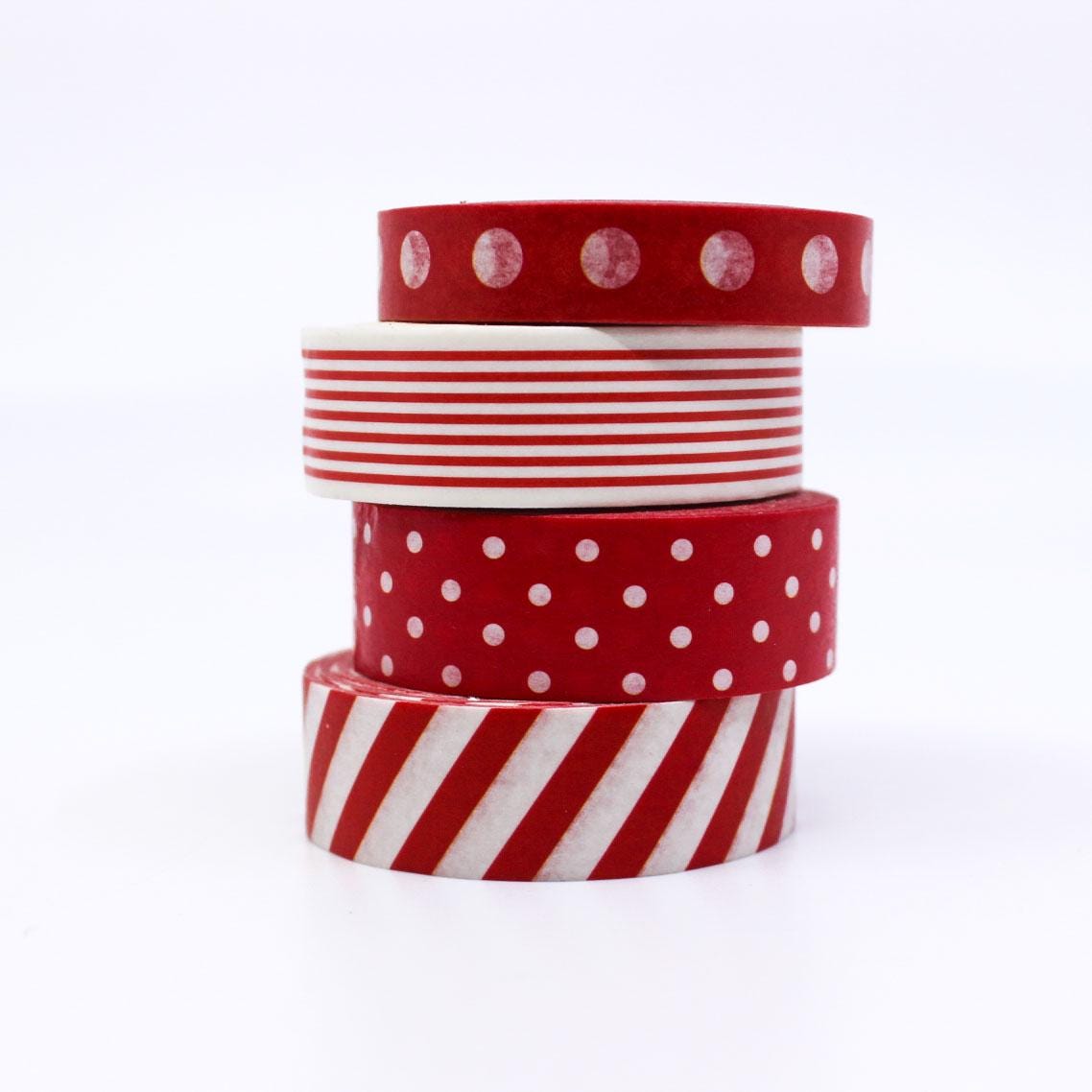 Red and White Dots and Stripes Washi Tape, Thin Red Striped Border ...