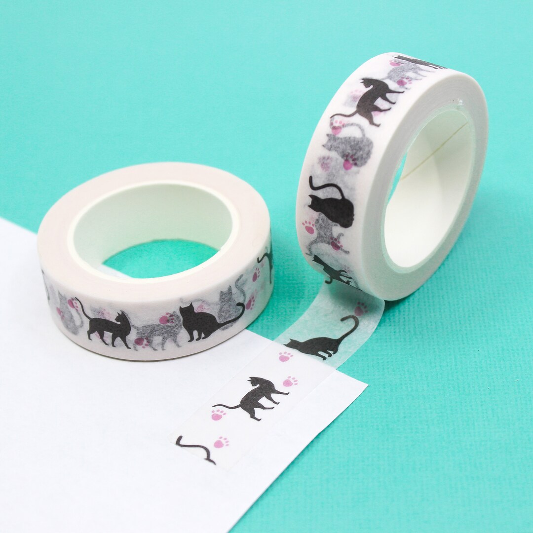 Black and White Kitty Cat Pattern Washi Tape, Black Cat Washi Tape, Cat ...