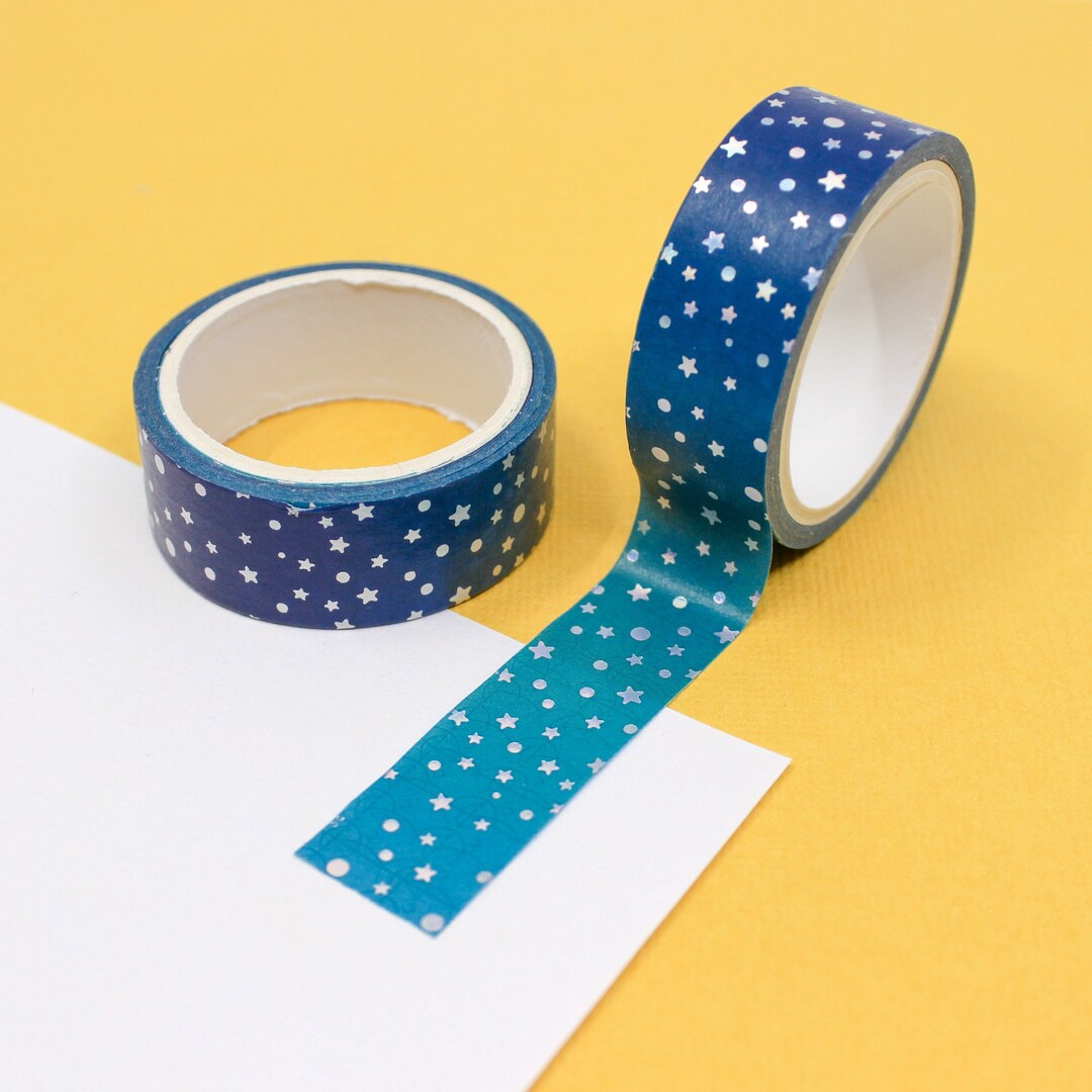 Blue Night Sky Stars Pattern Washi Tape, Silver Foil Star Washi Tape ...