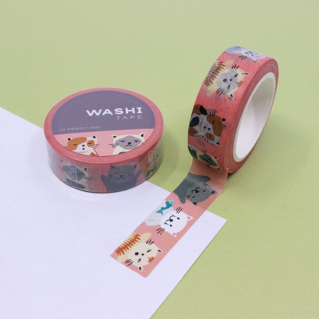 Cute Cats With Fish Pattern Washi Tape, Kitty Cats Paper Tape, Cat ...