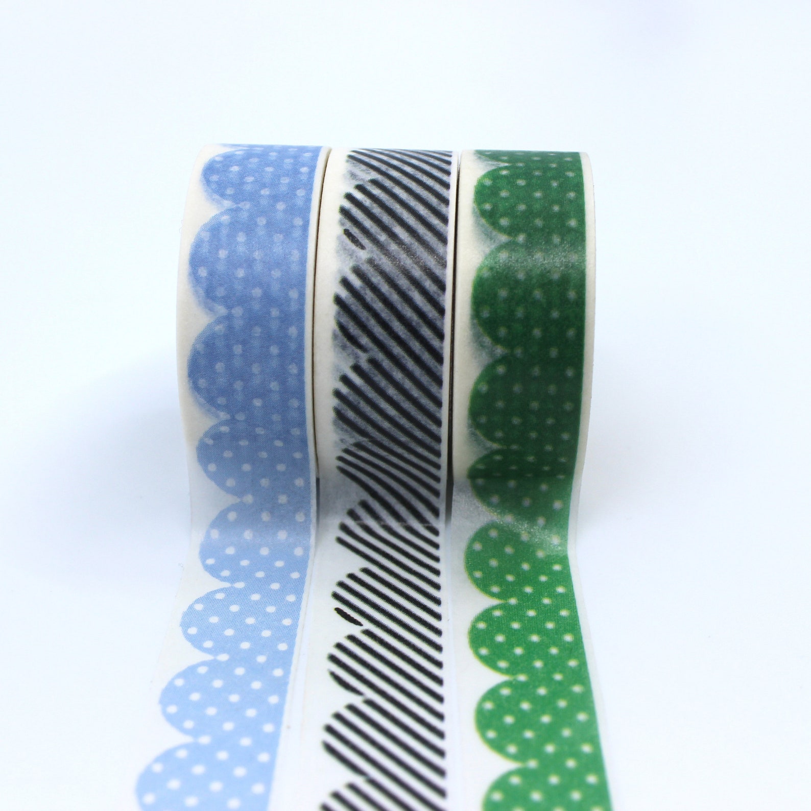 Black and White Stripe Scallop Edge Boarder Washi Tape Green - Etsy