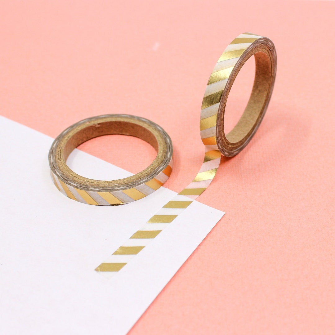 Narrow Gold Foil Diagonal Stripe Washi Tape, Thin Gold Striped Washi ...