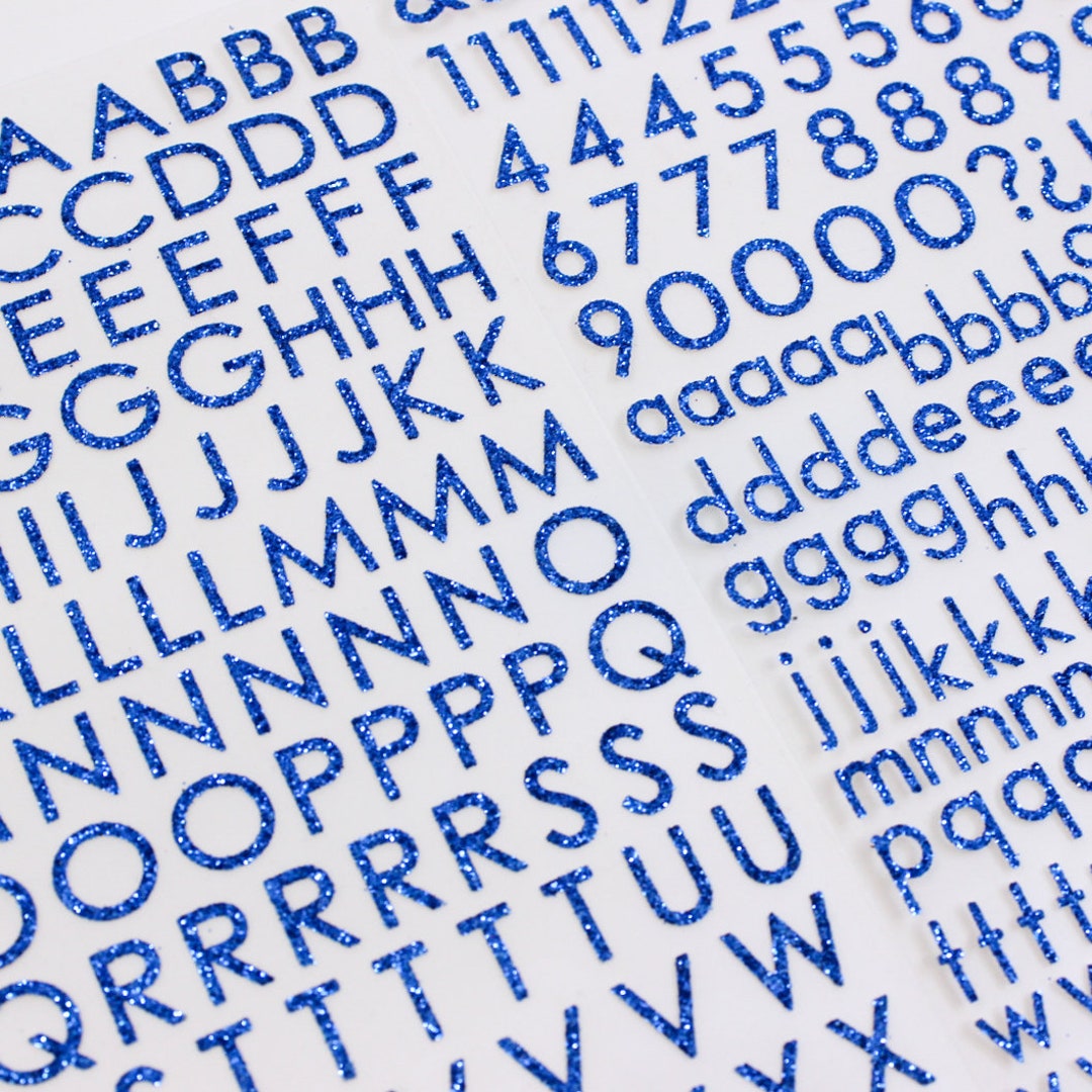 Blue Glitter Letter & Number Stickers Set, Craft Supplies, BUJO ...