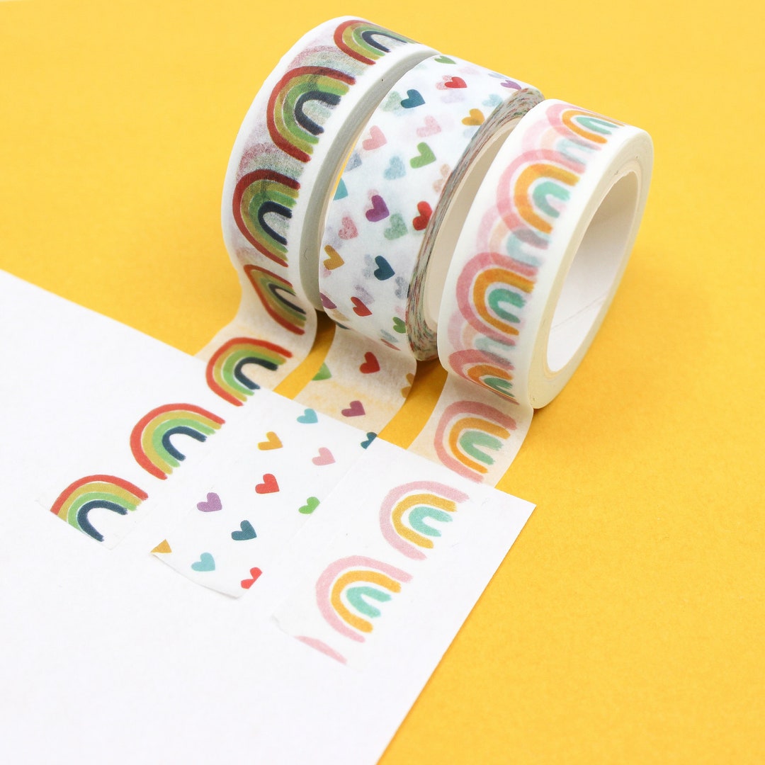 Rainbow and Colorful Hearts Washi Tapes, Pastel Rainbow Paper Tape ...