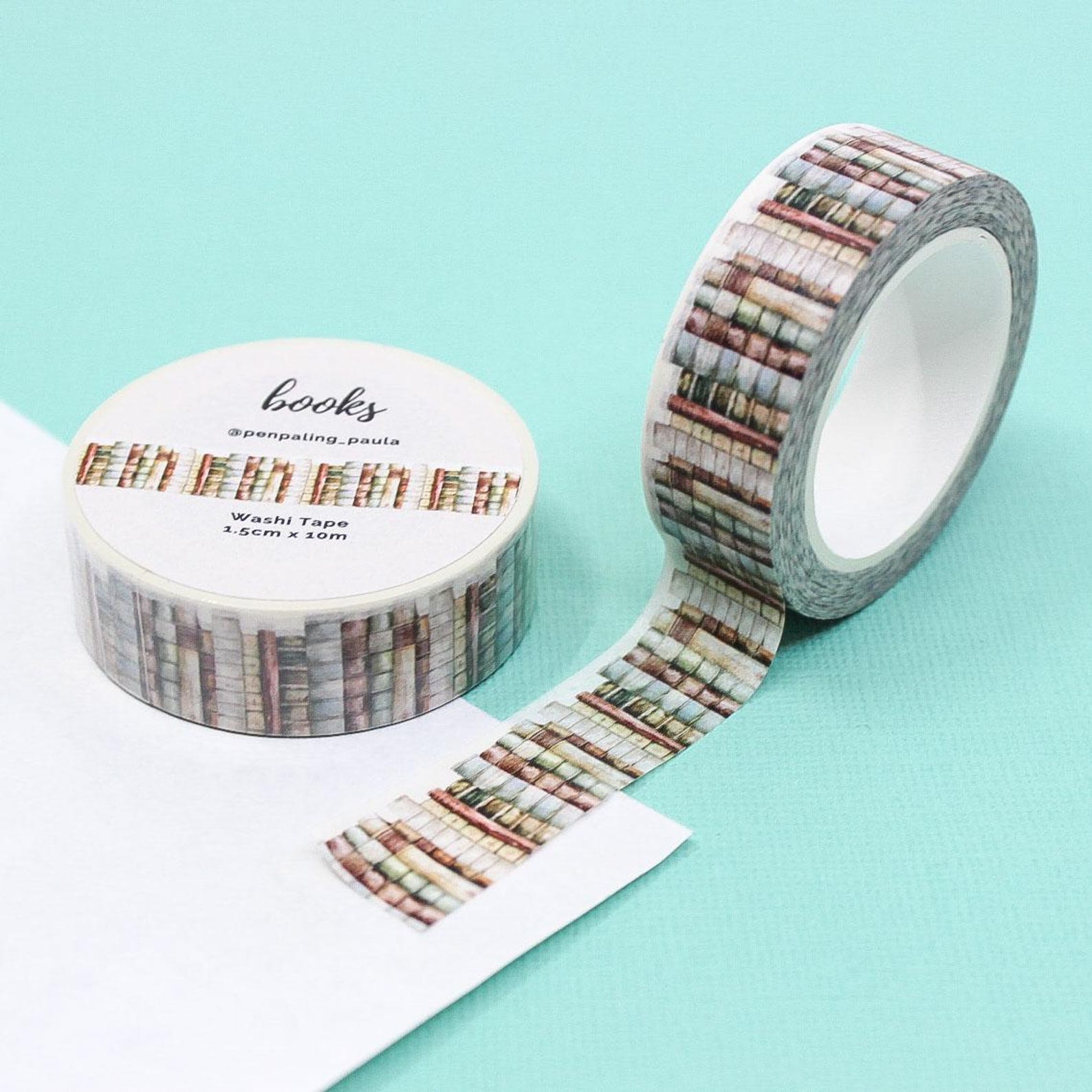 Dreamy Book Stack Pattern Washi Tape, Library Books Paper Tape, Moody ...