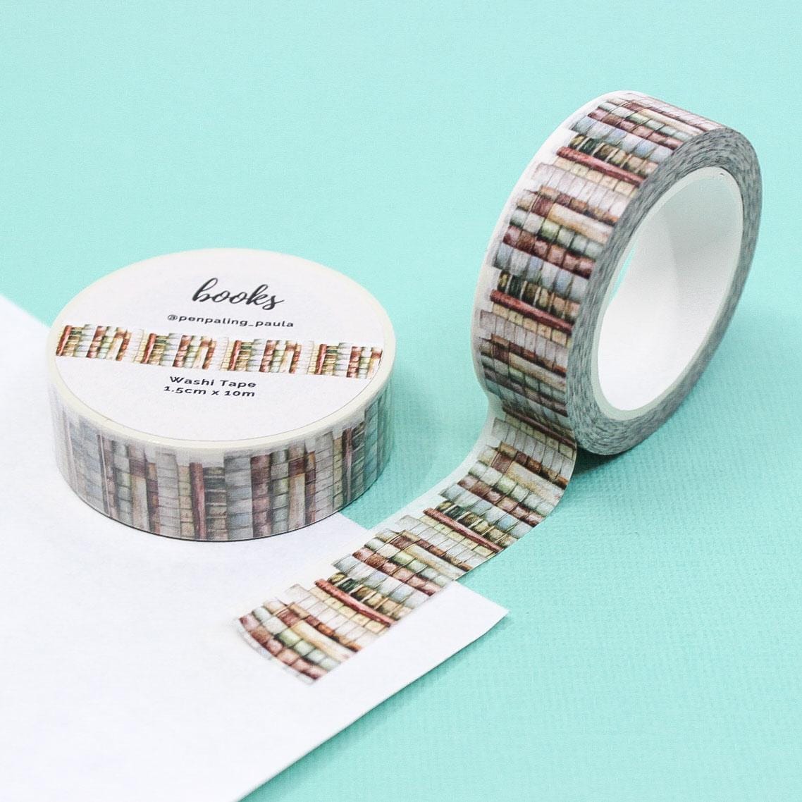 Dreamy Book Stack Pattern Washi Tape, Library Books Paper Tape, Moody ...