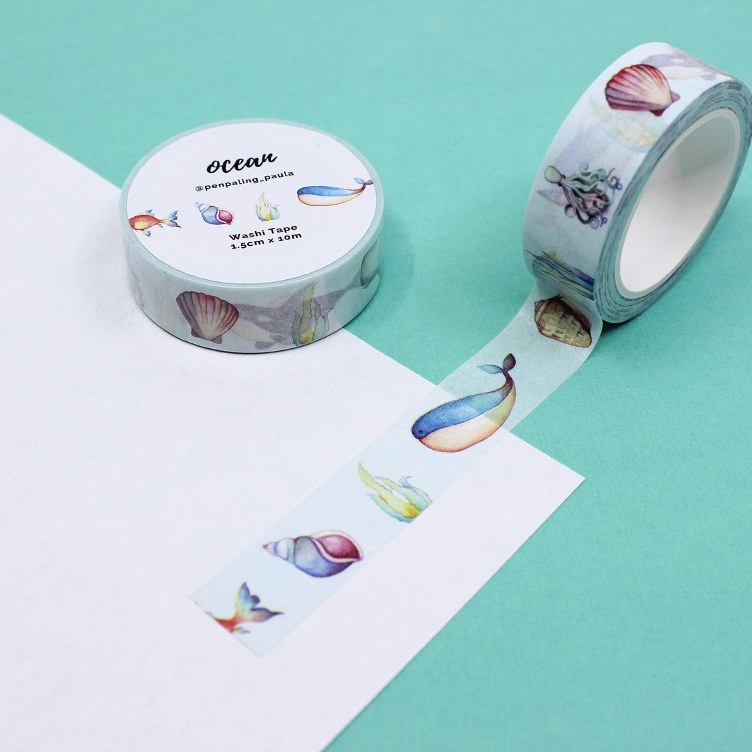 Deep Ocean Sea Creatures and Under Water Life Pattern Washi Tape, Whale ...
