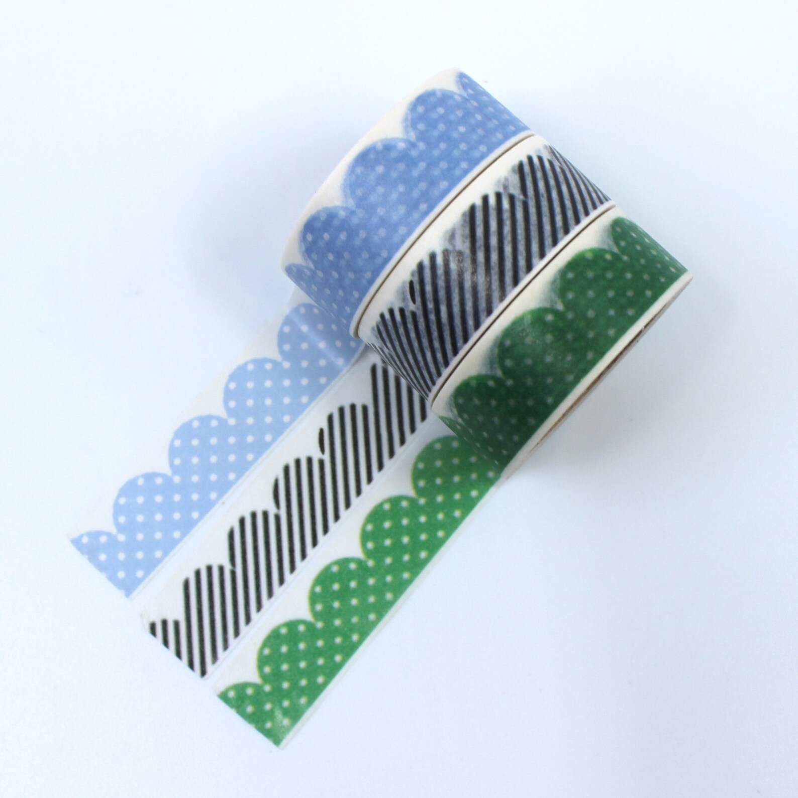 Black and White Stripe Scallop Edge Boarder Washi Tape Green - Etsy