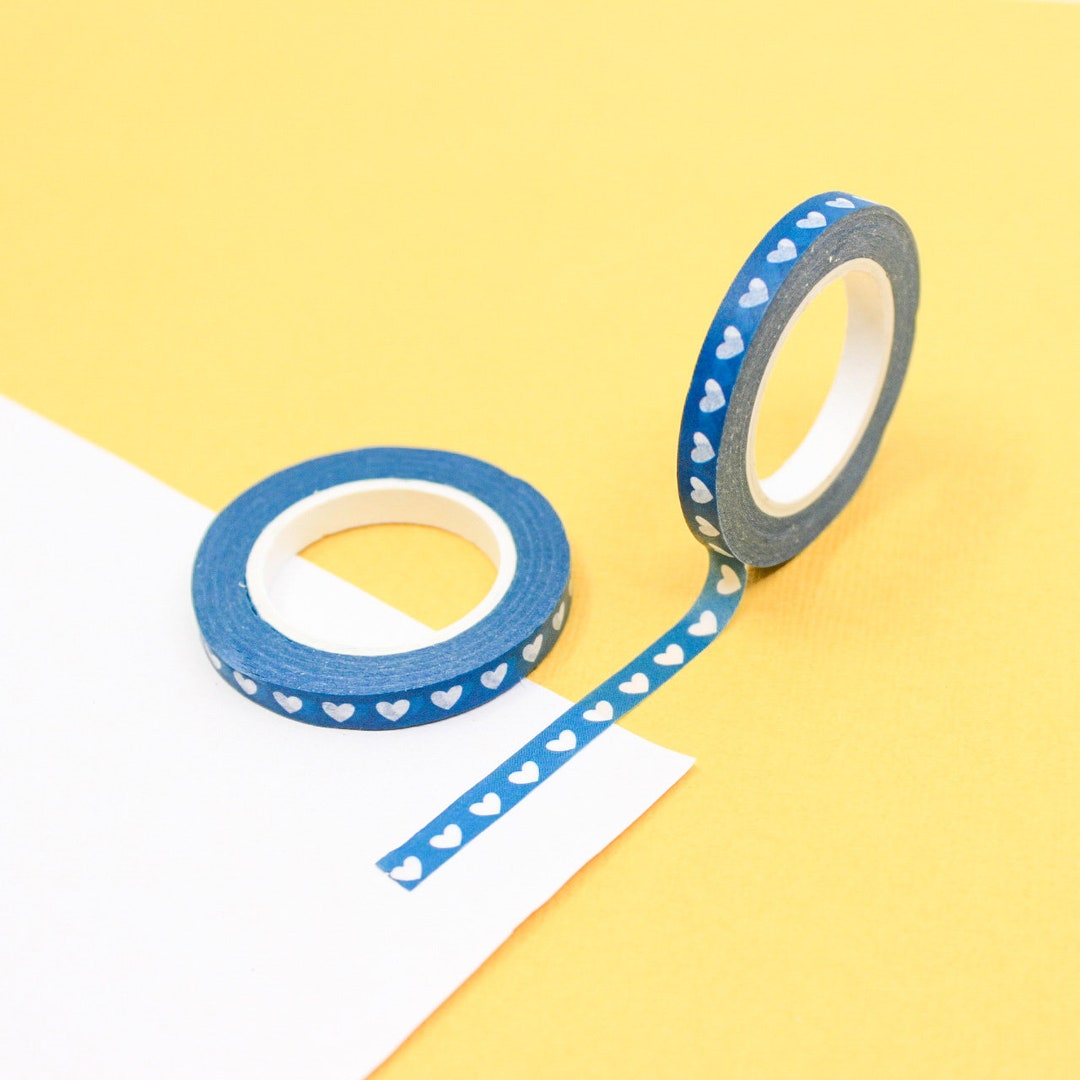 Thin Blue Hearts Washi Tape, Narrow Heart Border Slim Washi, Valentines ...
