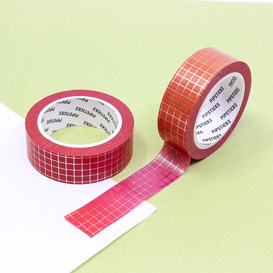 Pink and Orange Ombre Grid Pattern Washi Tapes, Silver Foil Grid Paper ...