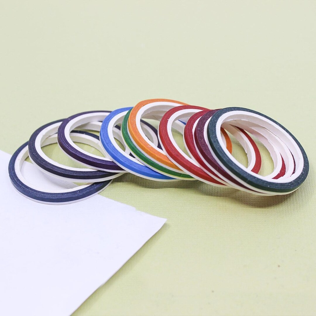 Thin Border Tape Washi Set, Skinny Colorful Washi Tape, Narrow Dashed ...