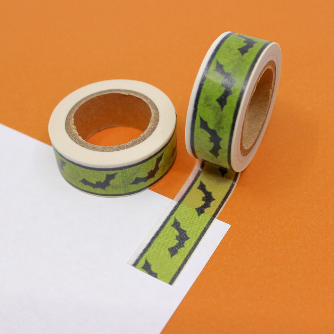 Black Bat Pattern With Neon Green Background Washi Tape, Halloween Bats ...