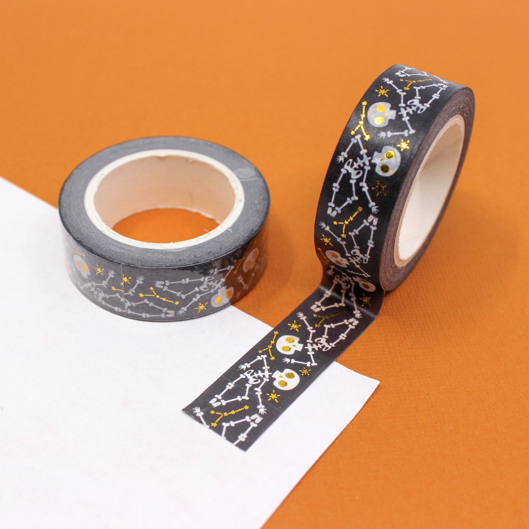 Gold Foil Skeleton Skull and Bones Pattern Washi Tape, Black Skull ...