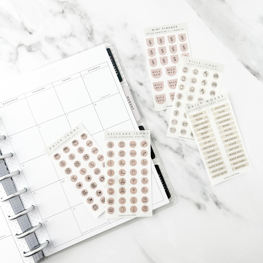 Calendar Icon Planner Stickers, Daily Icons, Daily Words Stickers, Self ...