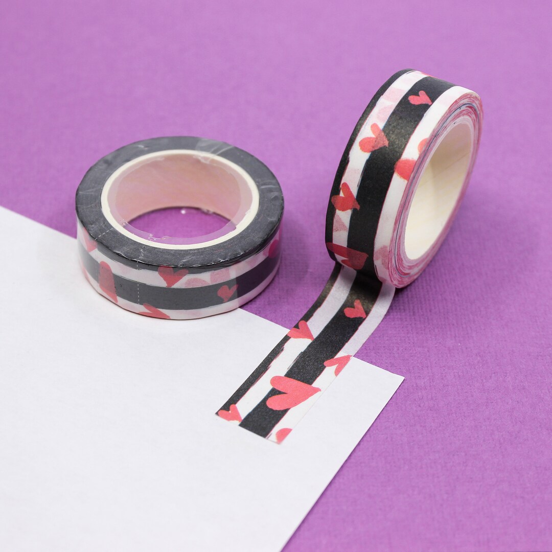 Black and White Stripe Hearts Washi Tape, Valentine's Day Hearts Tape ...