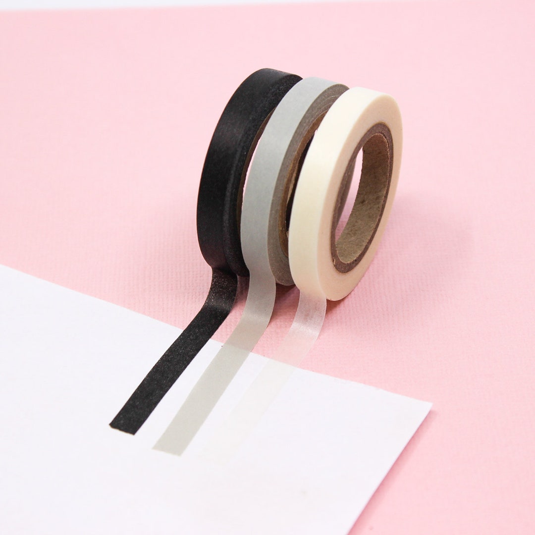 Narrow Neutrals Washi Tape Set, Slim Black Tape, Skinny White Washi ...