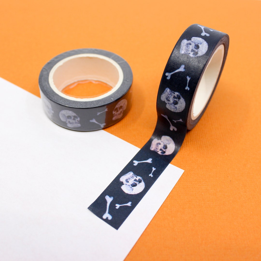 Creepy Skeleton Skull and Bones Pattern Washi Tape, Black Skull and ...