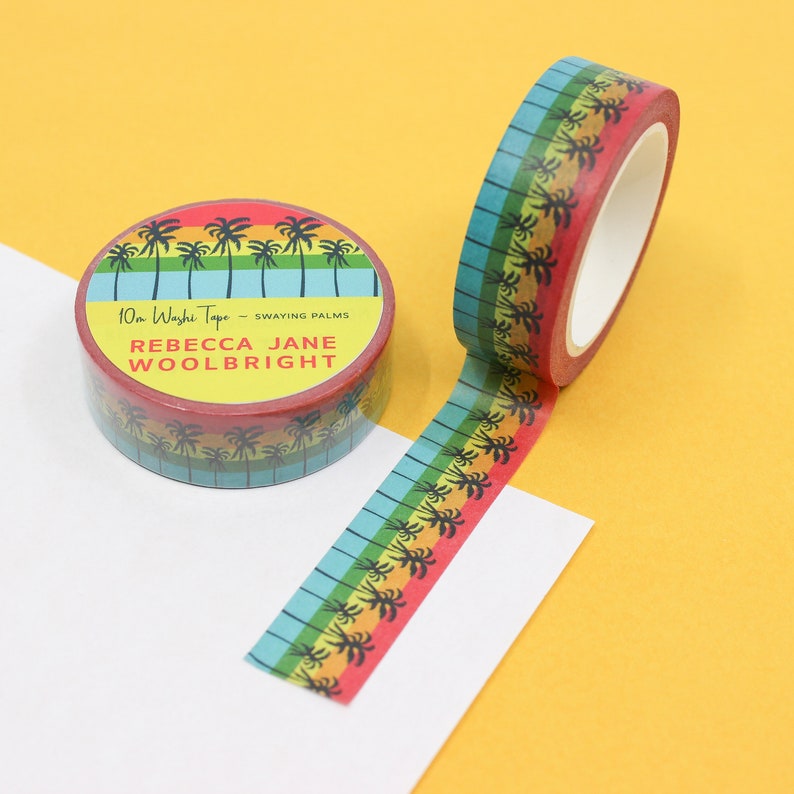 Swaying Palms Hawaii Beach Washi Tape, Rainbow Stripes Palm Tree Paper ...