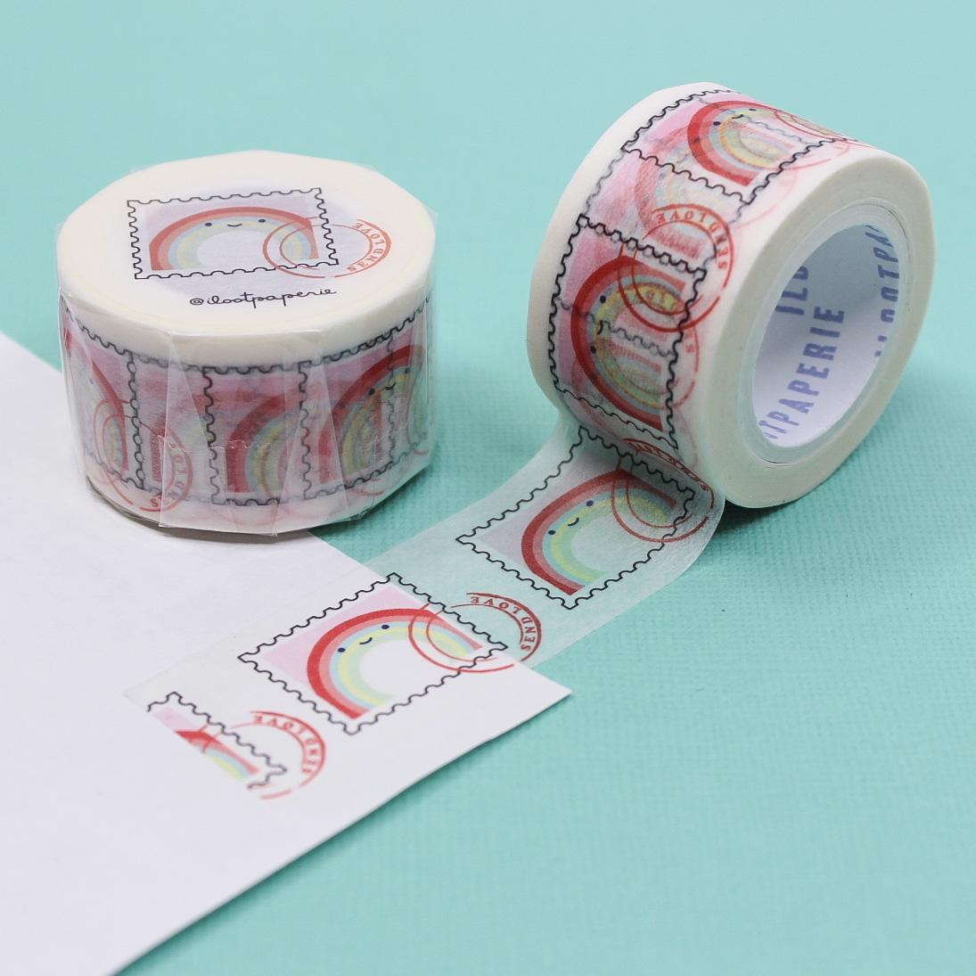 Rainbow Mailing Stamps Washi Tape, Rainbow Paper Tape, Rainbow Stamp ...