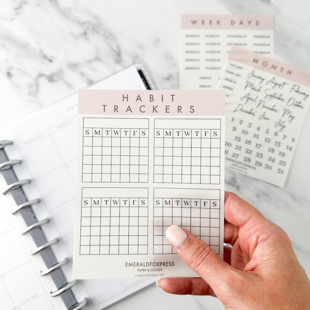 Monthly Words Stickers, Habit Tracker Sticker, Cursive Weekly Headers ...