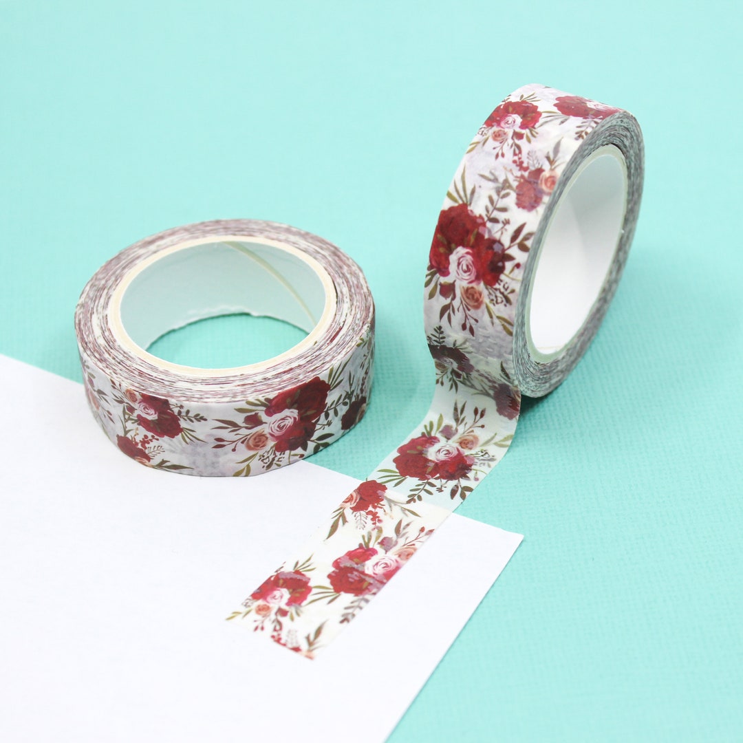 Vintage Red Roses Washi Tape, Vivid Color Floral Wild Flowers Washi ...