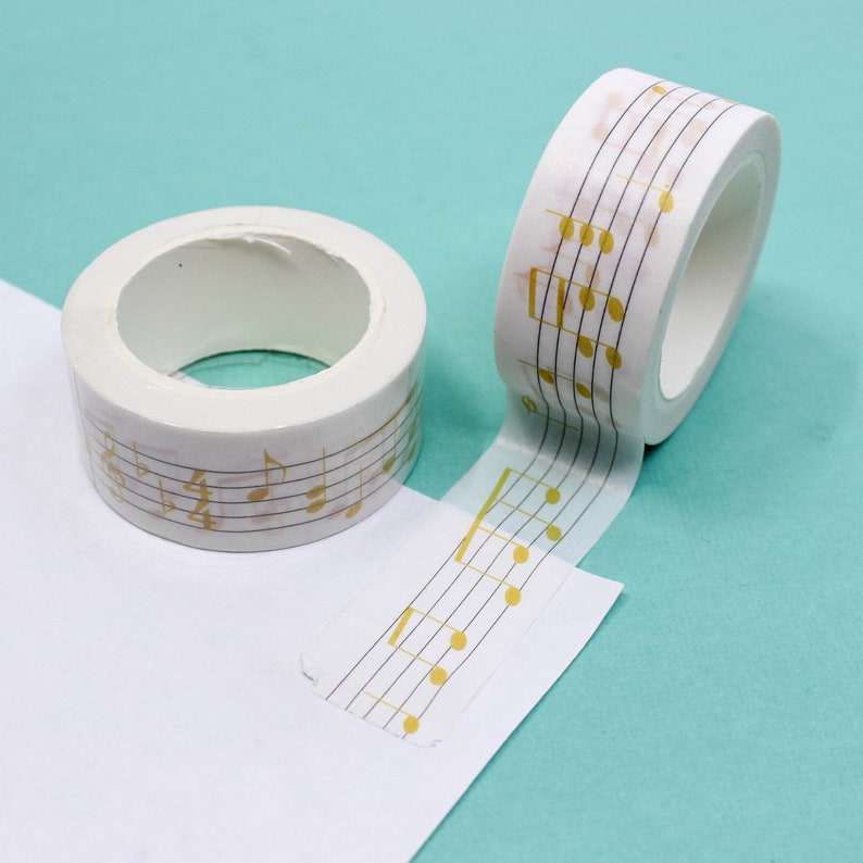 Yellow Music Note Washi Tape, Wide Musician Notes Washi Tape, Music ...